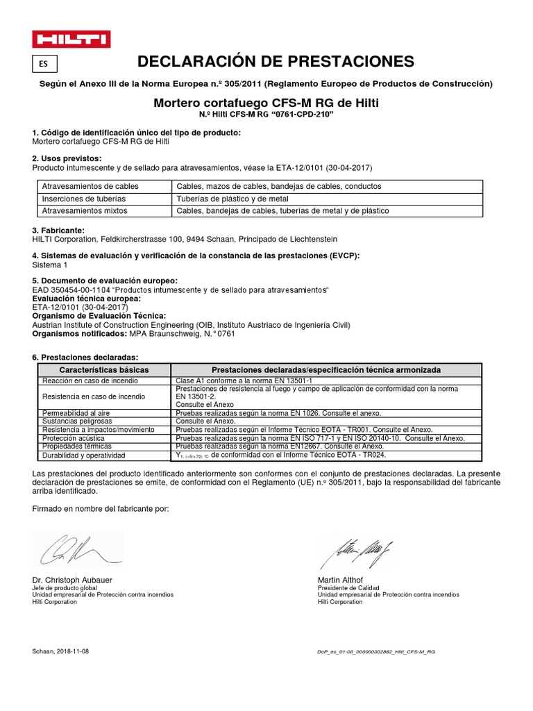 HOMOLOGACIÓN MORTERO Declaration-of-performance-CFS-M-RG-ES-Declaration ...