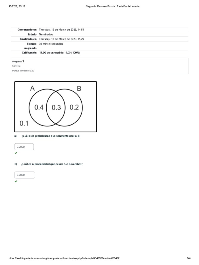 Segundo Examen Parcial - Revisión Del Intento | Descargar gratis PDF | Probabilidad ...