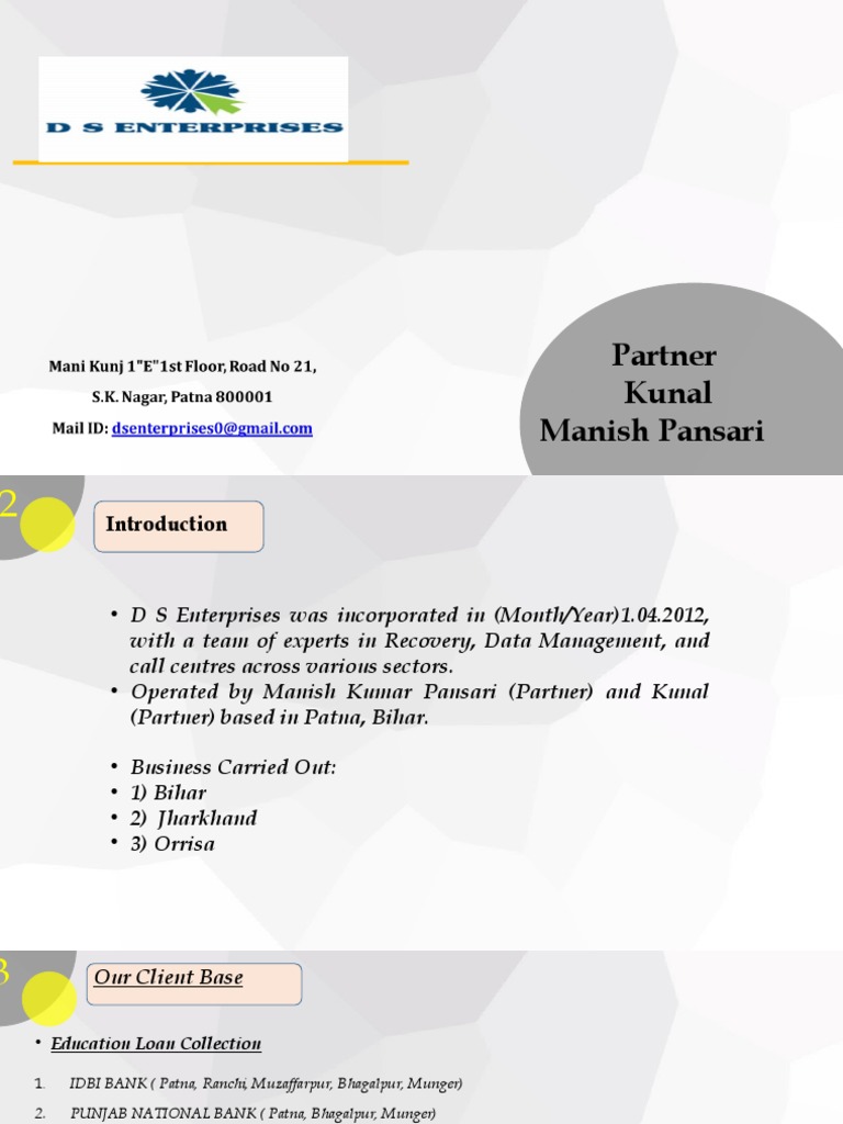 DS Enterprises Business Presentation | PDF | Banks | Information