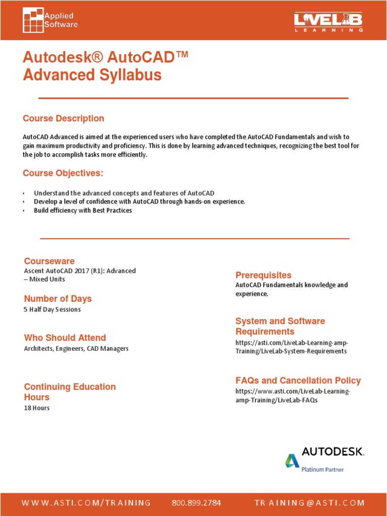 AutoCAD Advanced Syllabus | PDF | Auto Cad | Computer Aided Design