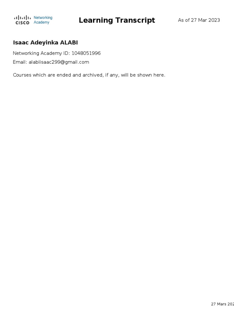 NetAcad Learning Transcript | PDF