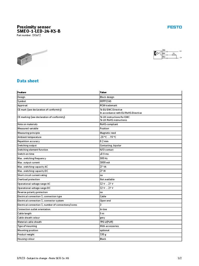 Proximity Sensor SMEO-1-LED-24-K5-B | PDF Proximity Sensor SMEO-1-LED-24-K5-B | PDF