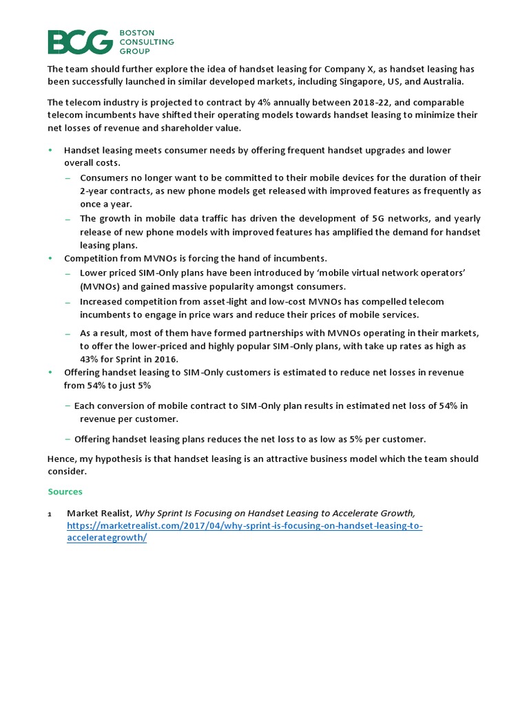 BCG Forage Core Strategy - Telco (Task 1 Model Answer) | PDF