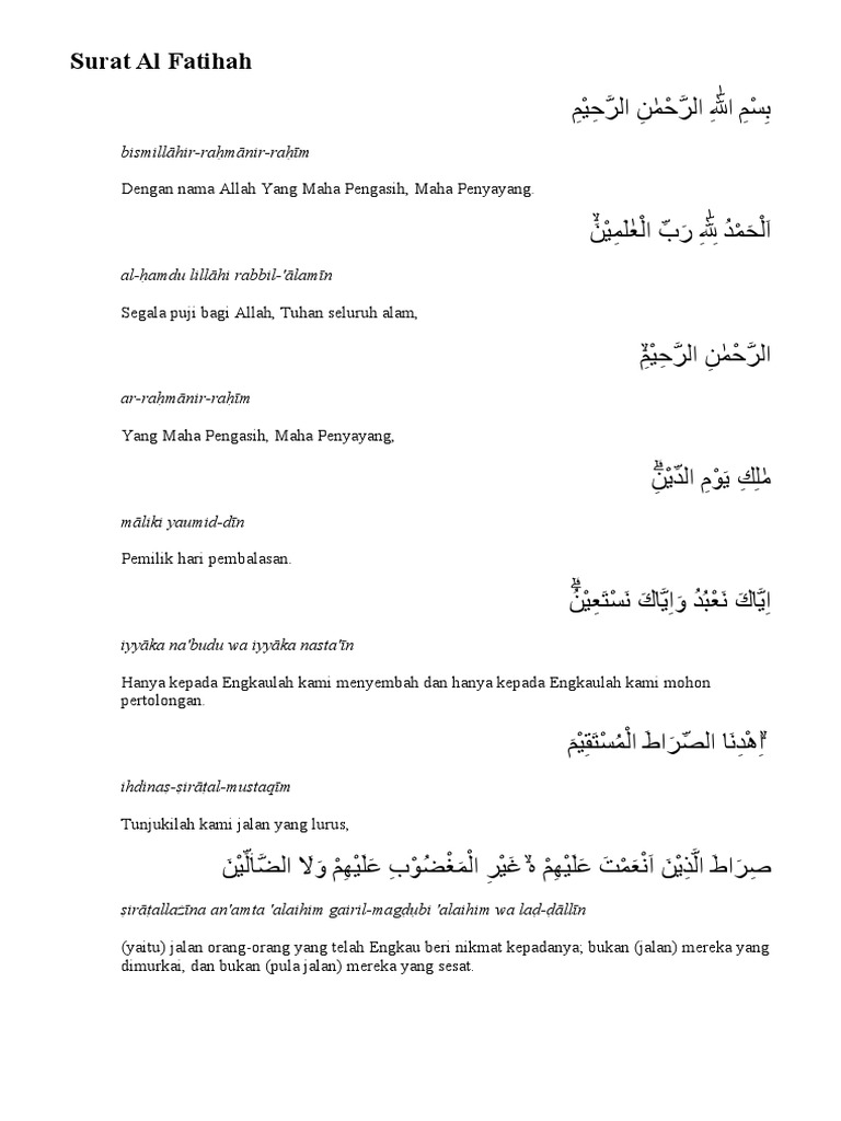 Teks dan Arti Surat Al Fatihah | PDF