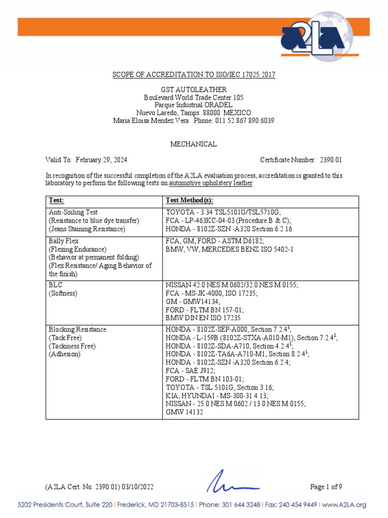 Scope of Accreditation To Iso/iec 17025:2017 GST Autoleather | PDF ...