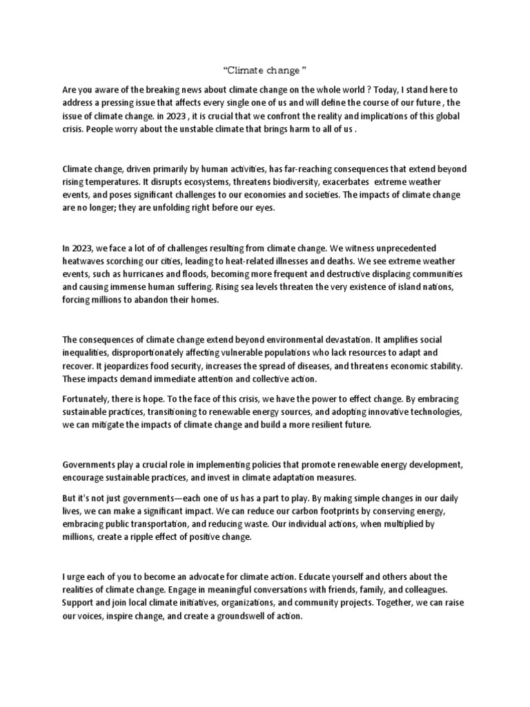 Public Speaking Script - Climate Change | PDF