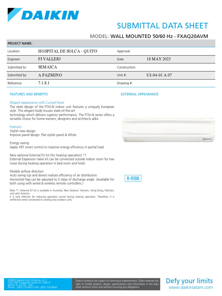 Fxaq20avm Submitall | Download Free PDF | Air Conditioning | Electric Motor