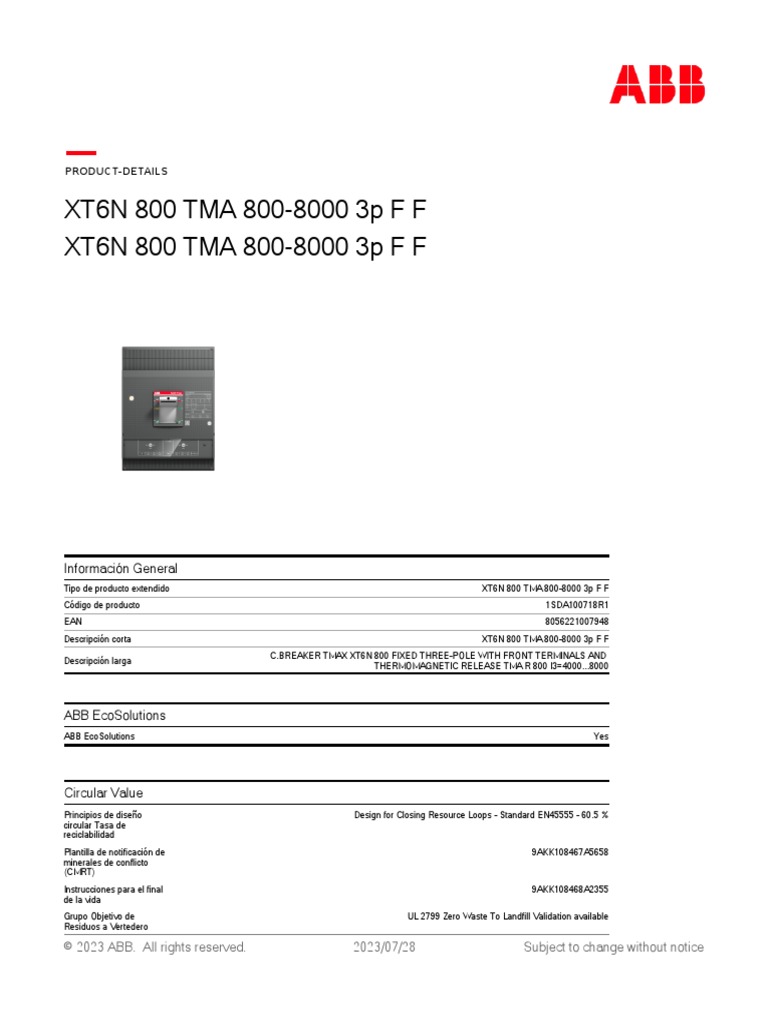 1SDA100718R1 xt6n 800 Tma 800 8000 3p F F | PDF