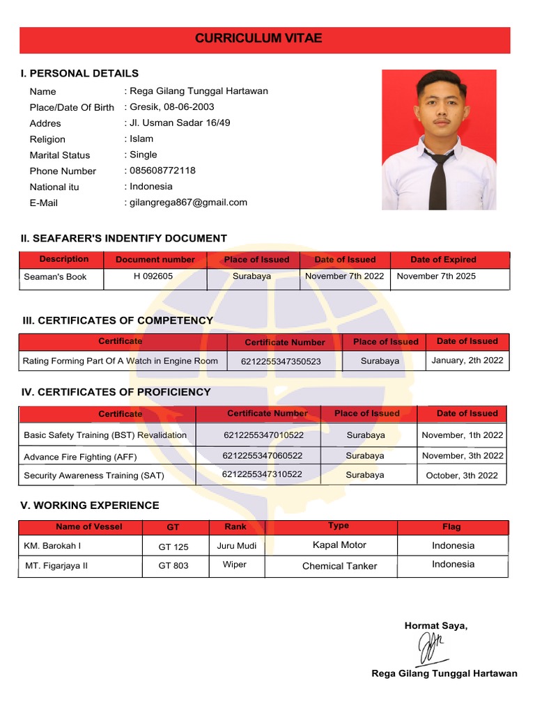 CV Rega Gilang Tunggal Hartawan | PDF