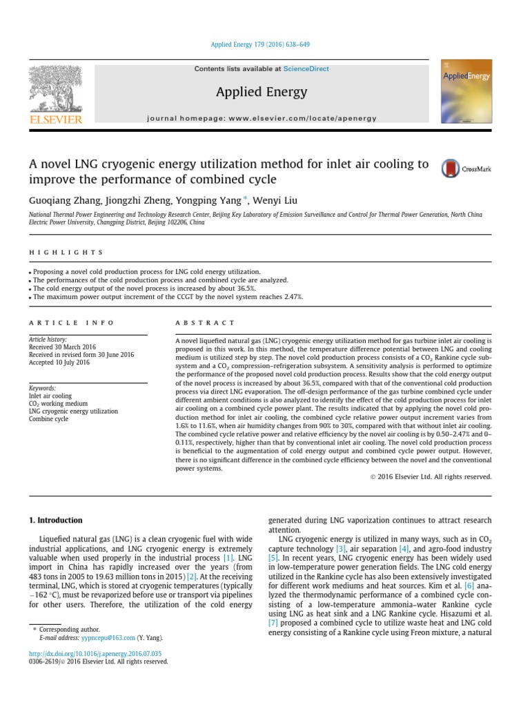 A Novel LNG Cryogenic Energy Utilization Method For Inlet Air Cooling ... A Novel LNG Cryogenic Energy Utilization Method For Inlet Air Cooling ...
