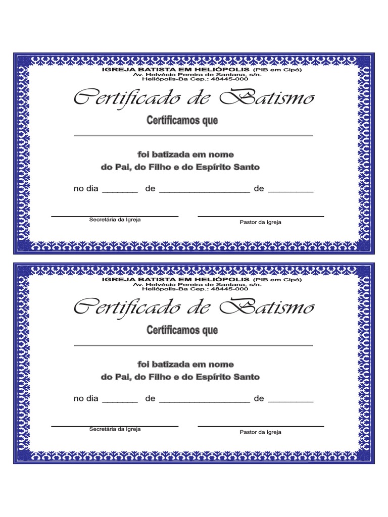 Certificado de Batismo Batista Seeklogo | PDF