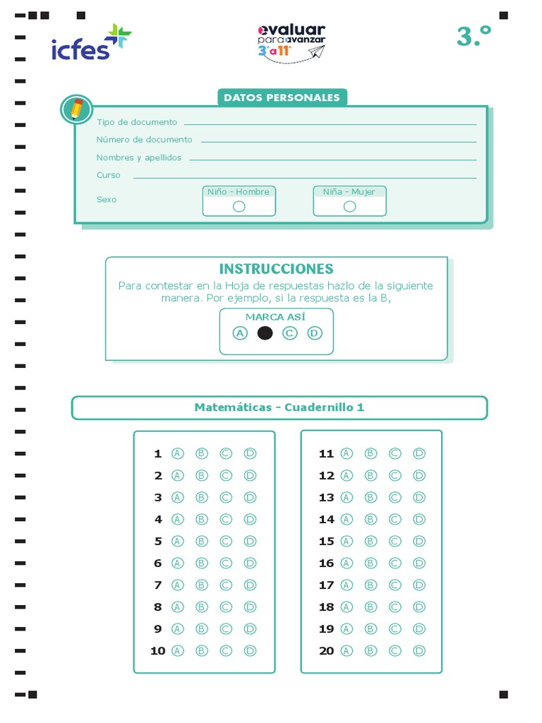 Hoja de Respuestas Cuadernillo-Matematicas-3-1 | PDF