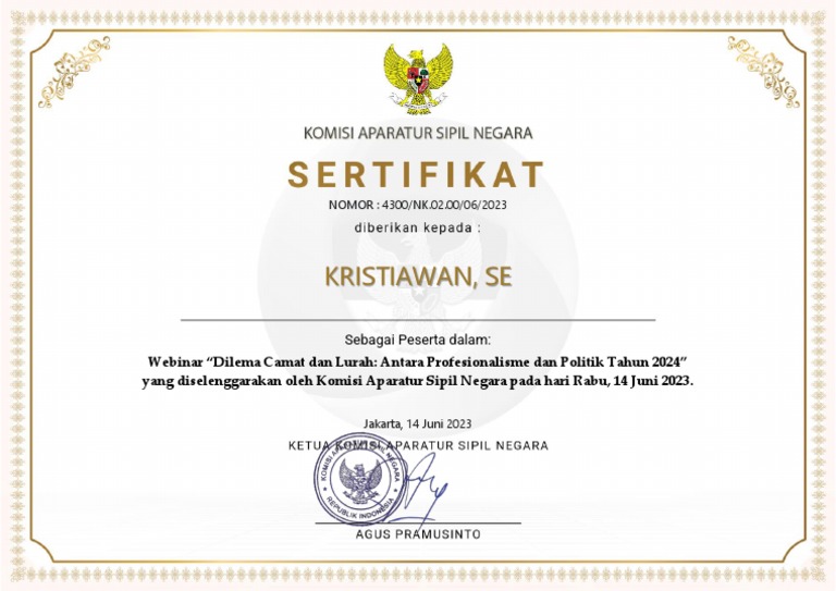 Sertifikat Webinar a-KRISTIAWAN, SE | PDF | Seni | Teknologi & Rekayasa