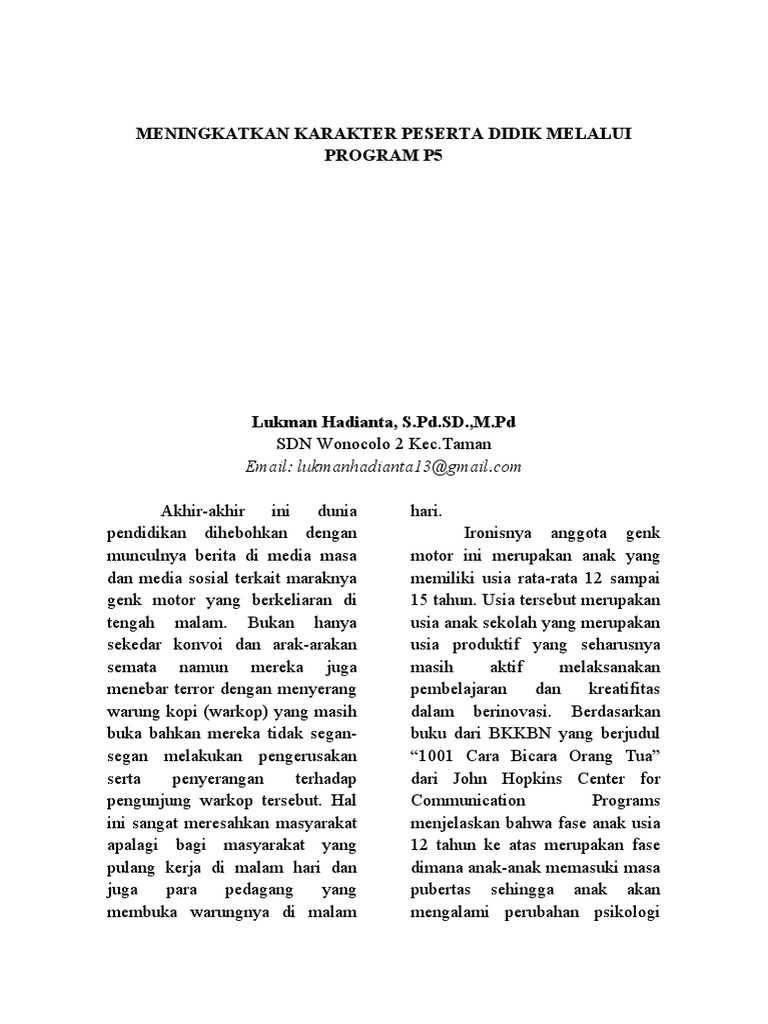 Artikel Aip - Lukman Hadianta - Meningkatkan Karakter Peserta Didik Melalui Program P5 | PDF