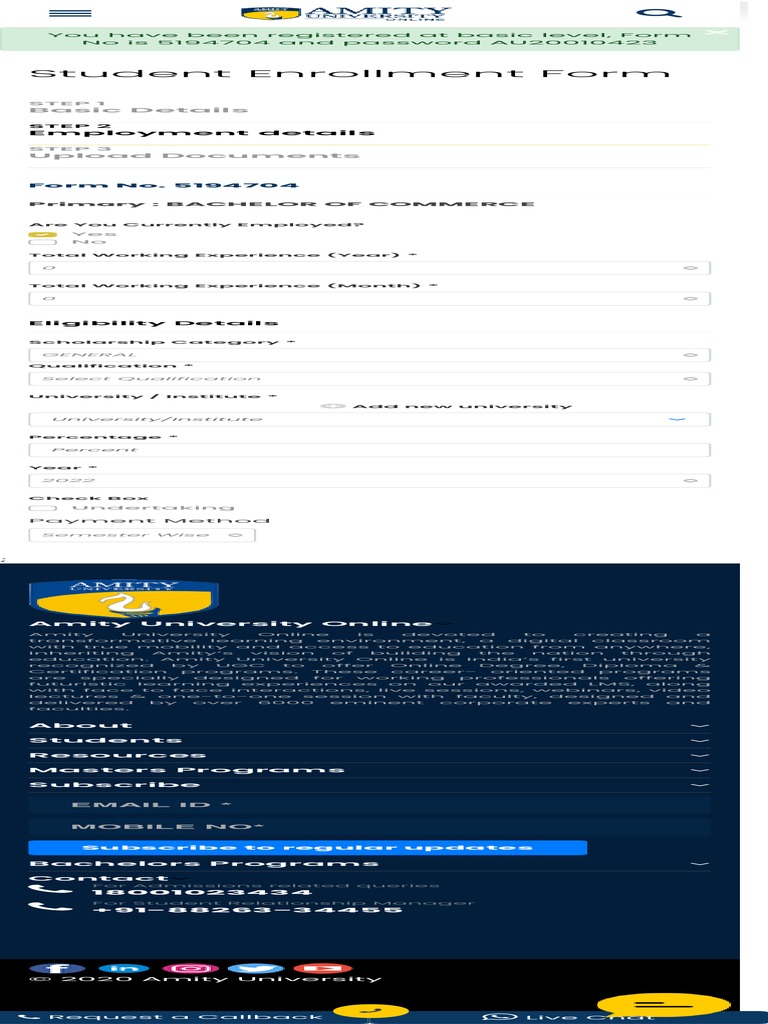 Amity Online Enrollment Guide | PDF | Career & Growth