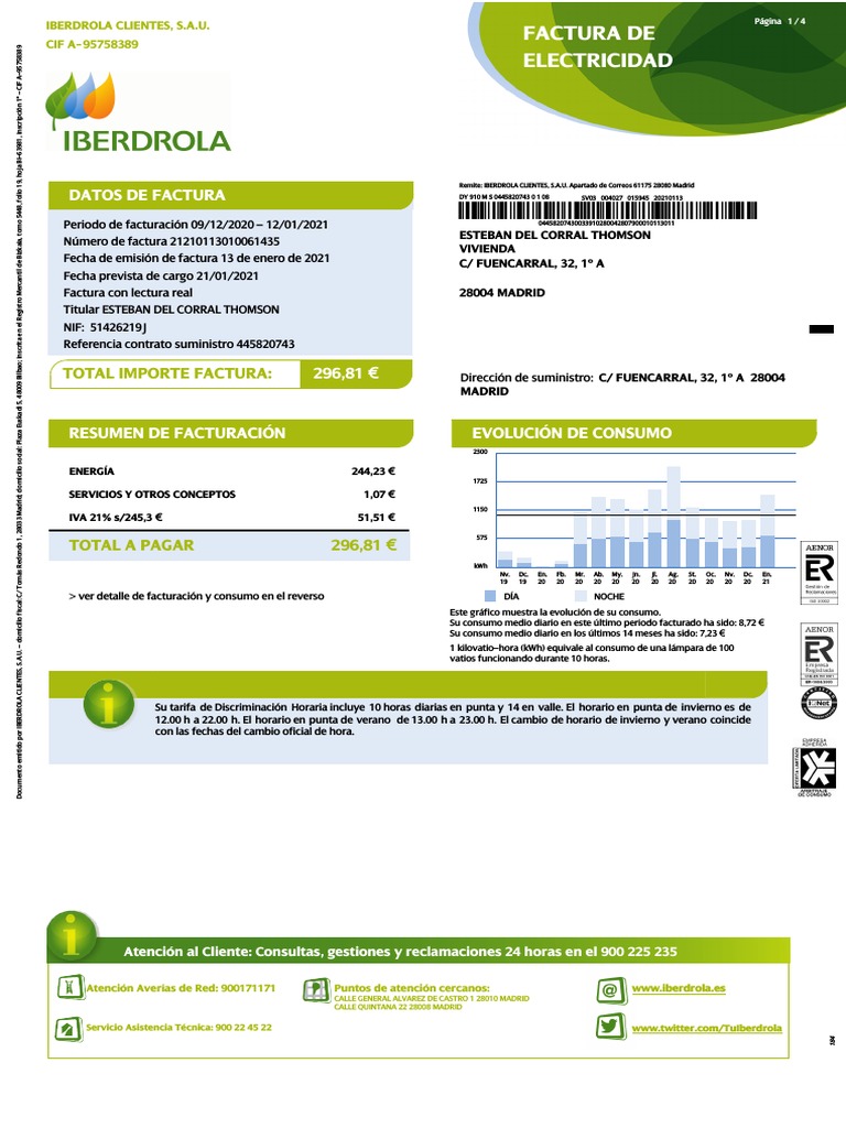 Iberdrola Factura | PDF | Factura | Energia electrica