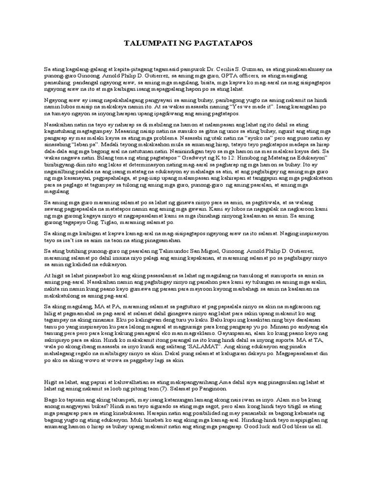 Talumpati-ng-Pagtatapos | PDF