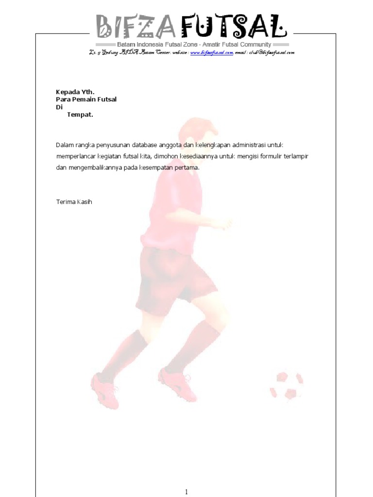 Formulir Pendaftaran Klub Futsal Bifzafutsal | PDF