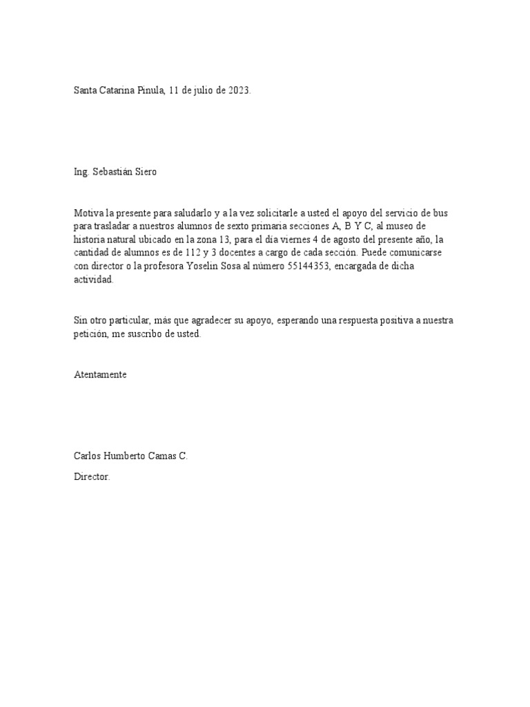 Carta para Buses A Museo | PDF