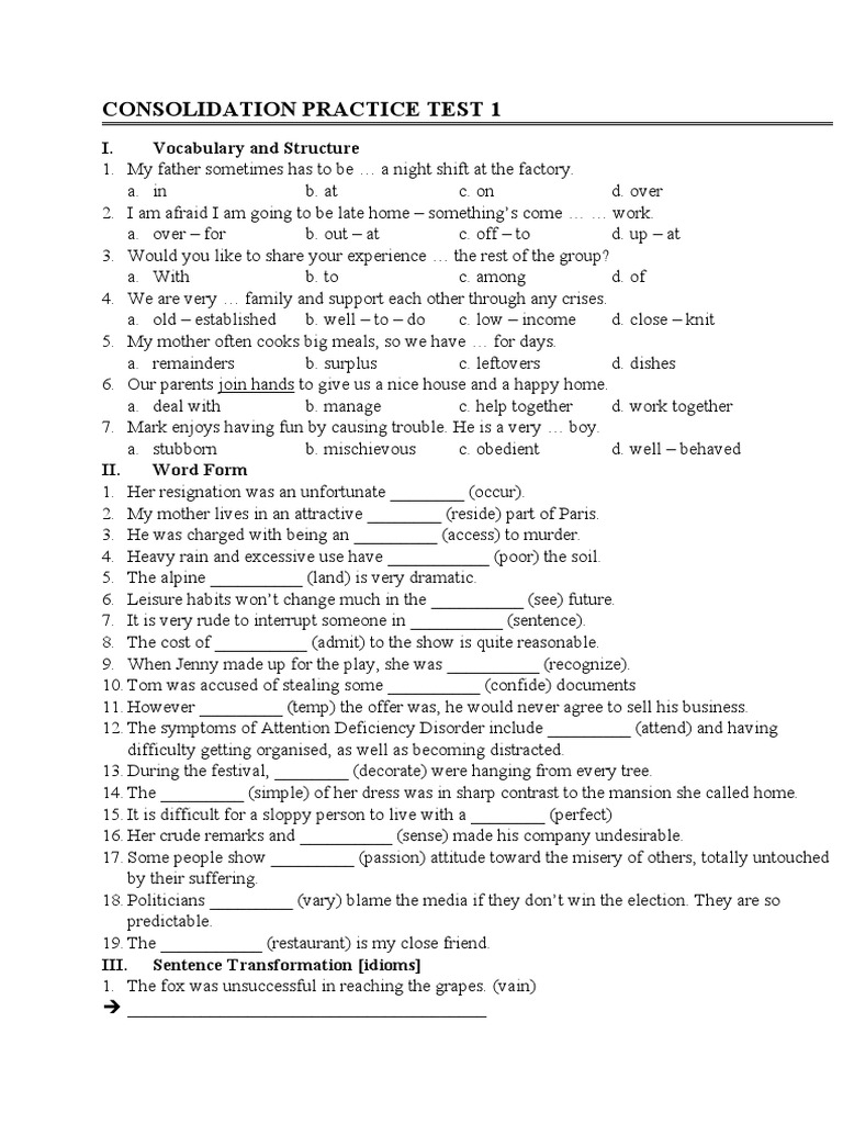 CONSOLIDATION PRACTICE TEST 1 | PDF