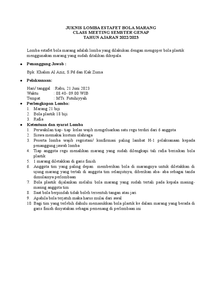 Juknis Lomba Estafet Bola Marang | PDF