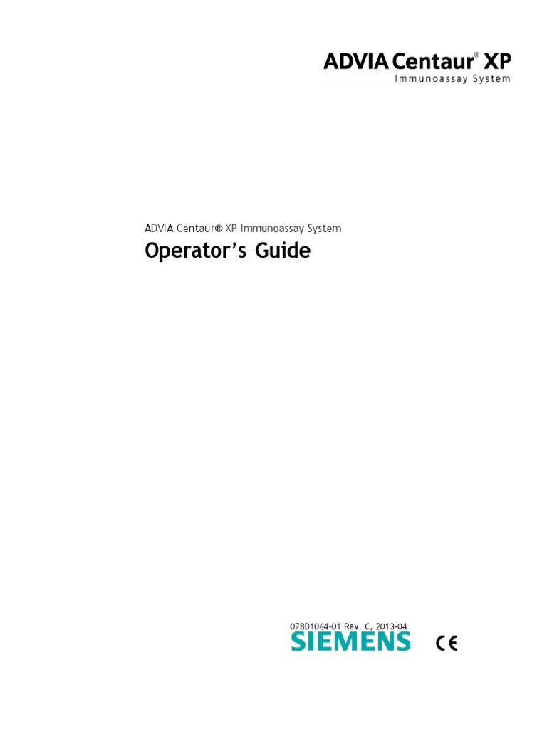 ADVIA Centaur XP Immunoassay System Operator S Guide, English, REF ...