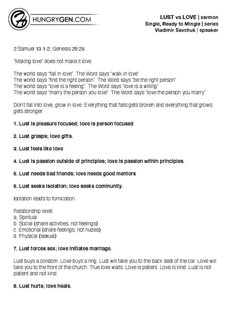 Singles: Choose Love Over Lust | PDF