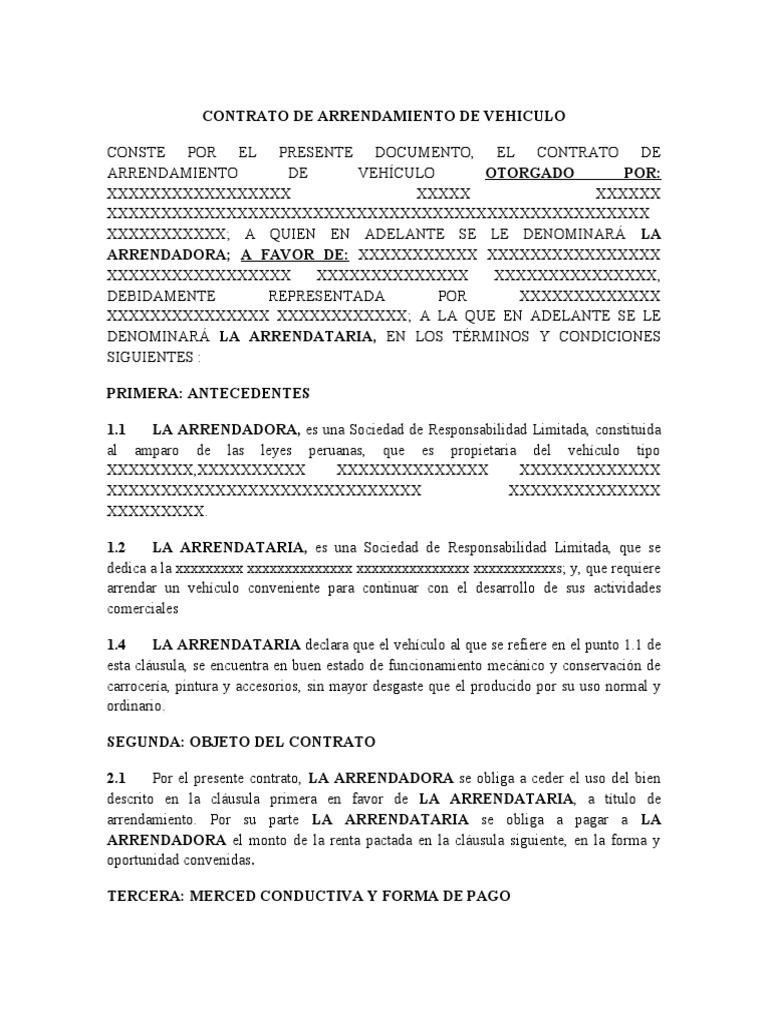 Contrato de Arrend Vehi Milenium-Phad | PDF | Derecho civil (sistema ...