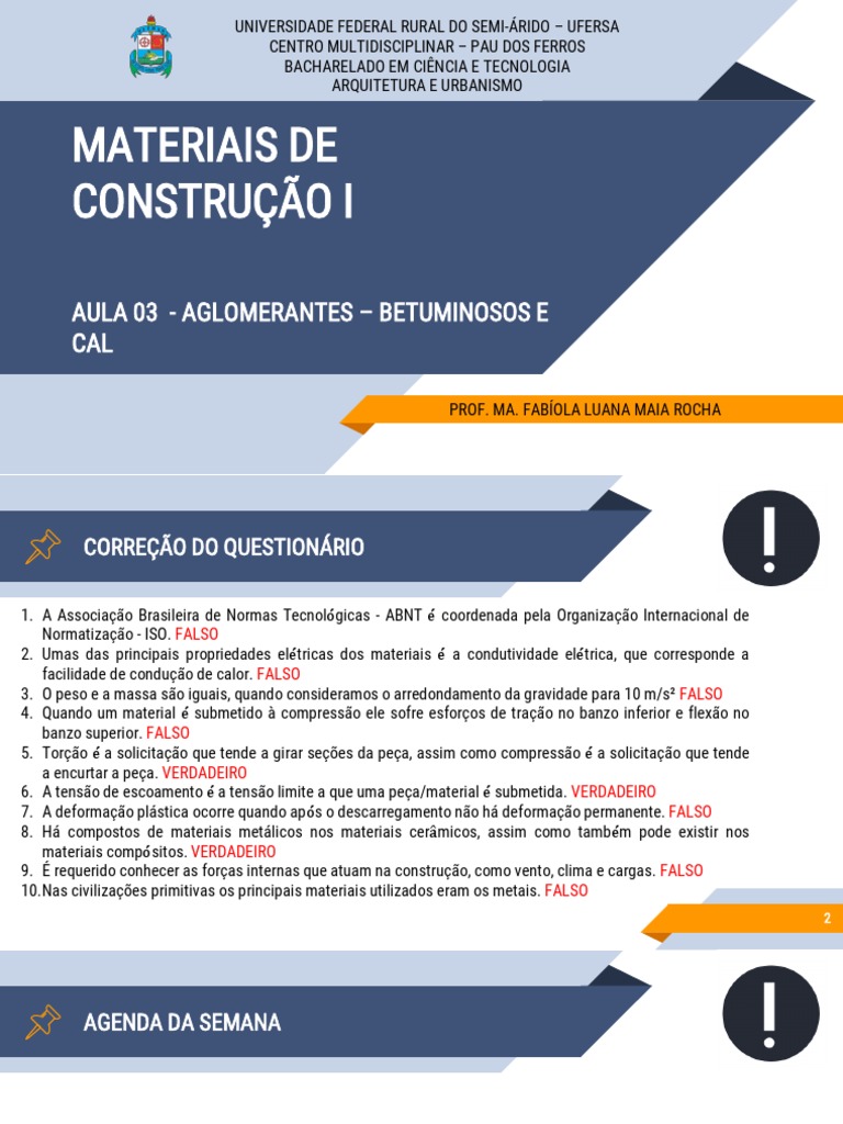 Aula 03 Materiais De Construção I Pdf Cimento Argamassa Alvenaria