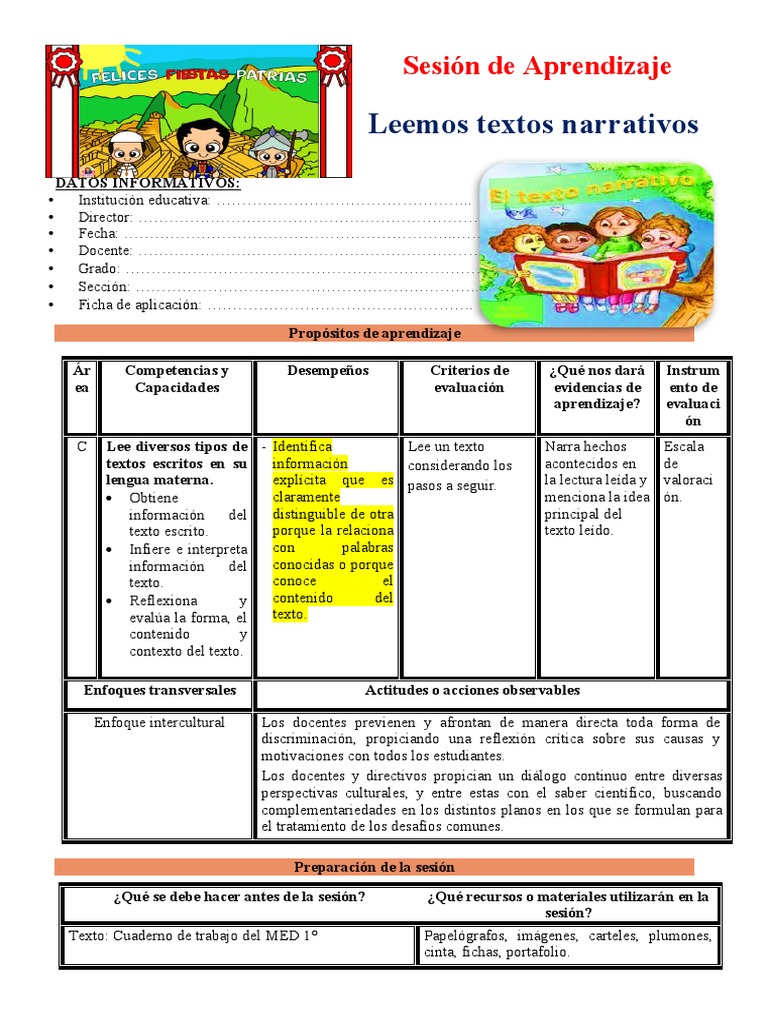 1° Sesión Día 5 Com Leemos Textos Narrativos Unidad 5 Semana 1 | PDF ...
