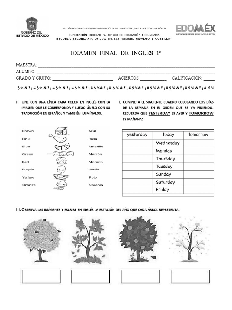 Examen Final de Inglés 1º Secundaria | PDF