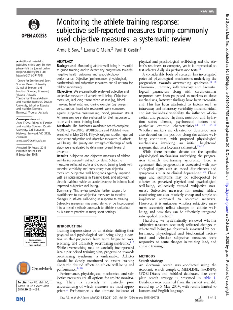 Monitoring the athlete training response | PDF