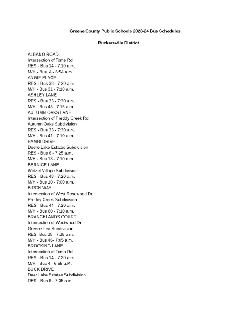 GCPS 2023024 Bus Schedules | PDF | Intersection (Road)