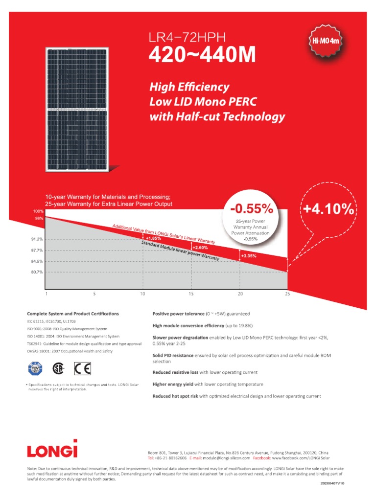 Panel Solar Longi - LR4-72HPH-435M - Datasheet | PDF