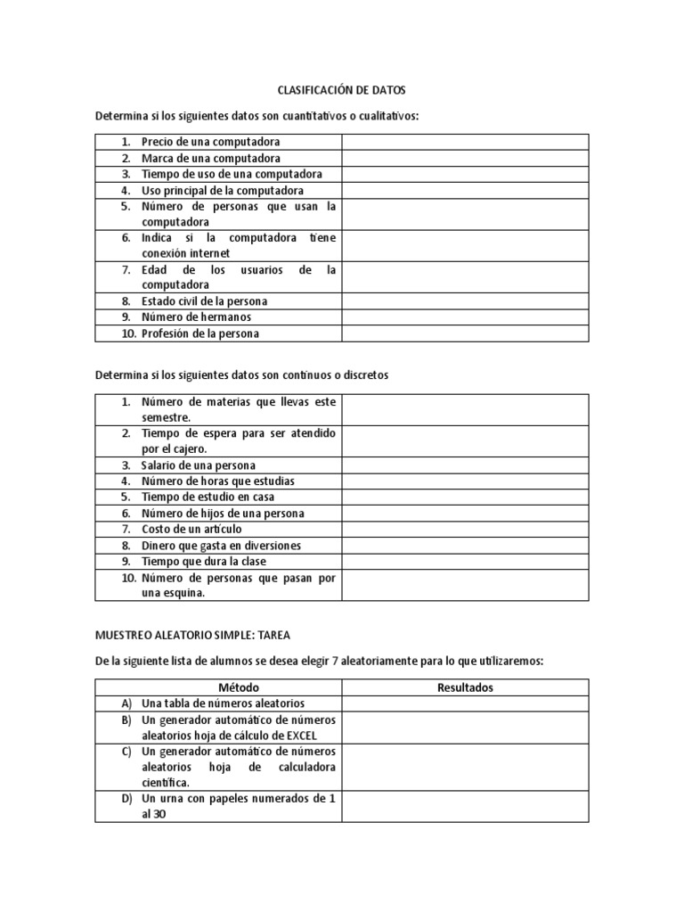 Ejercicios Clasificación de Datos | PDF Ejercicios Clasificación de Datos | PDF