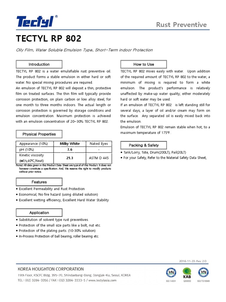 Tectyl RP 802 (Pds-En) 20161123-R2.0 | PDF | Rust | Emulsion