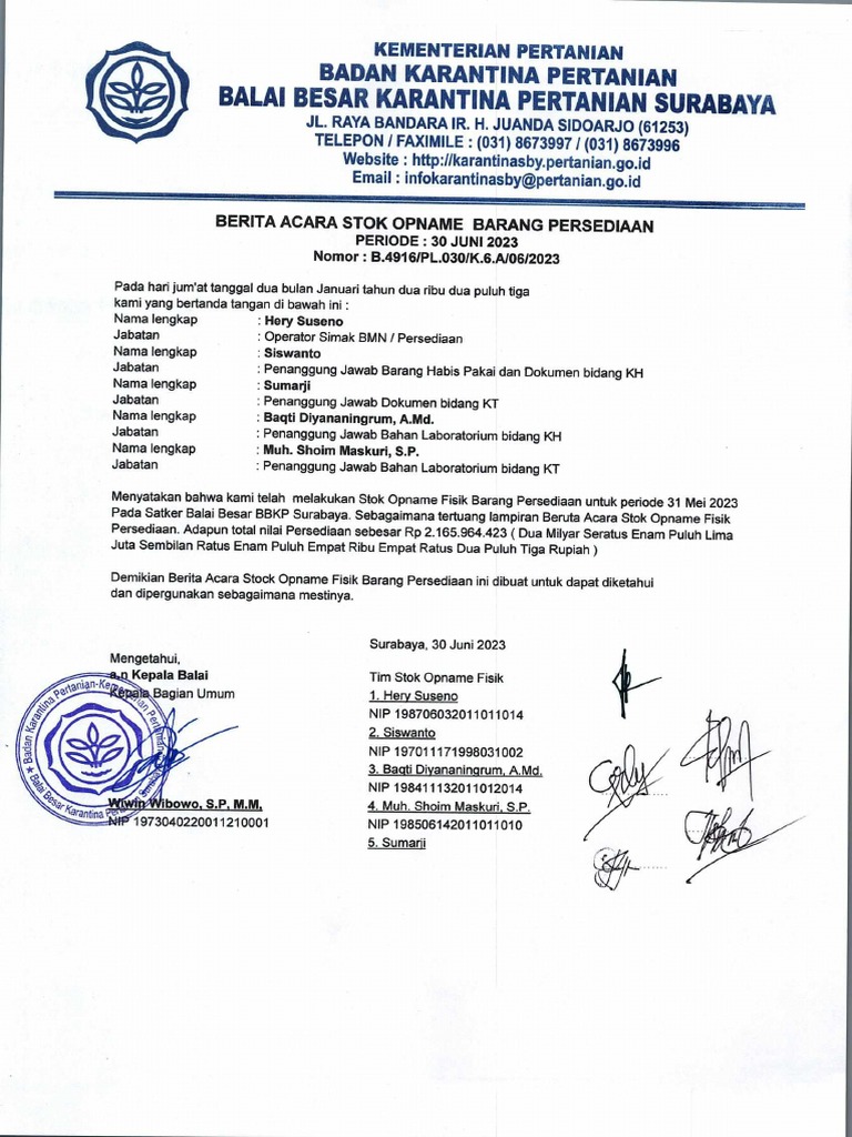 Ba Stok Opname Barang Persediaan Bulam Juni 2023 | PDF