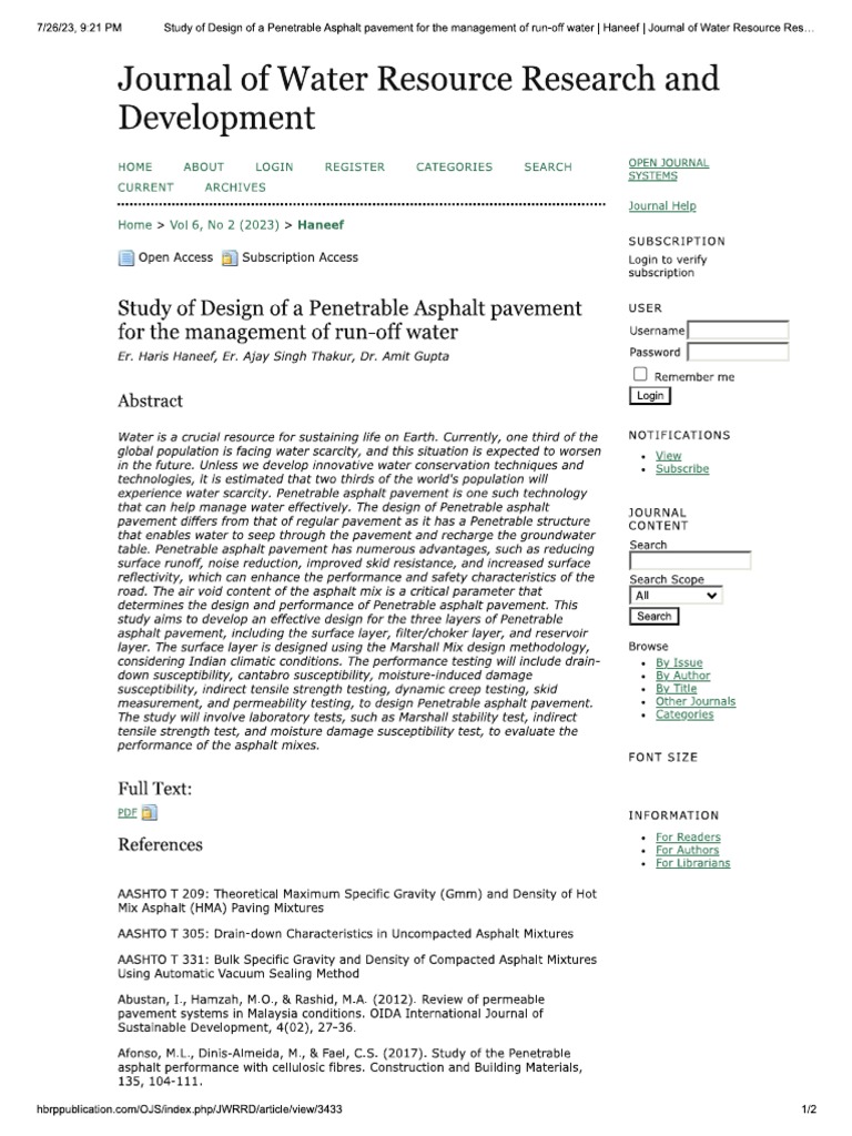 Study of Design of A Penetrable Asphalt... Ater Resource Research and ...