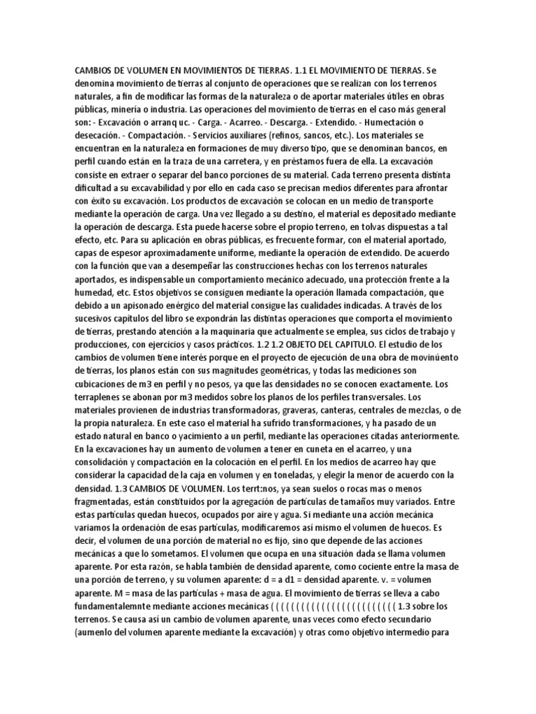 Cambios de Volumen en Movimientos de Tierras | PDF | Arrastrar (Física ...