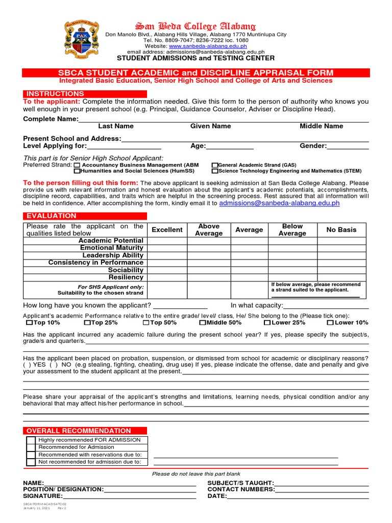 Ibed, SHS, Cas - Student Academic Discipline and Apprailsa Form Ibed ...