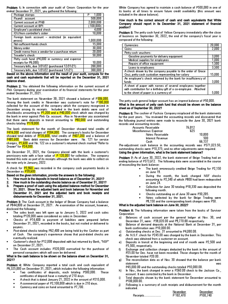 Cash and Proof of Cash Problems | Download Free PDF | Banks | Cash