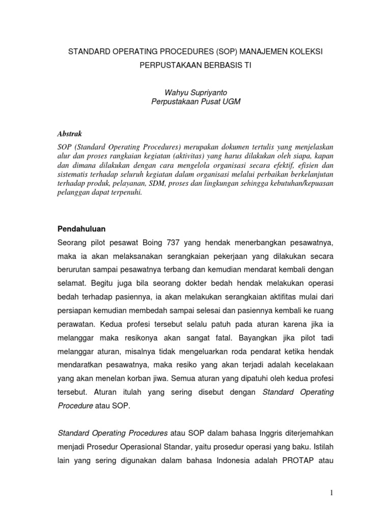 Standard Operating Procedures (Sop) Manajemen Koleksi Perpustakaan | PDF
