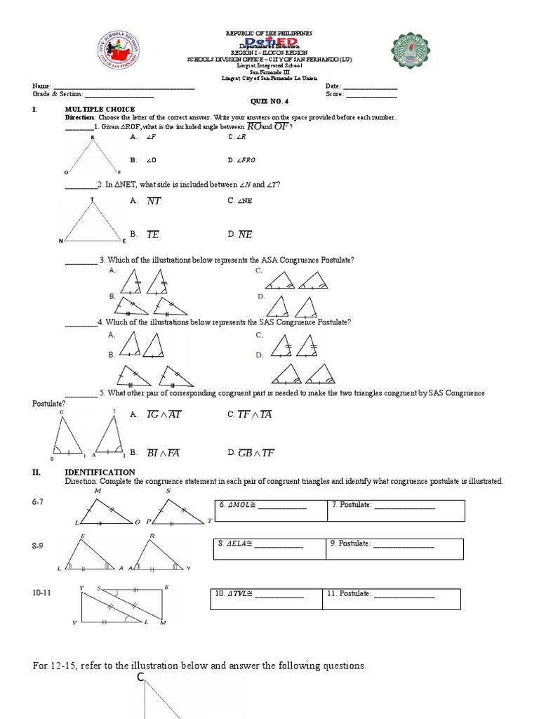 Math 8 Quiz No. 4 032223 | PDF