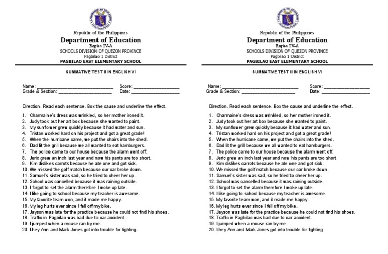 Quiz in Cause and Effect (Weekly) | PDF