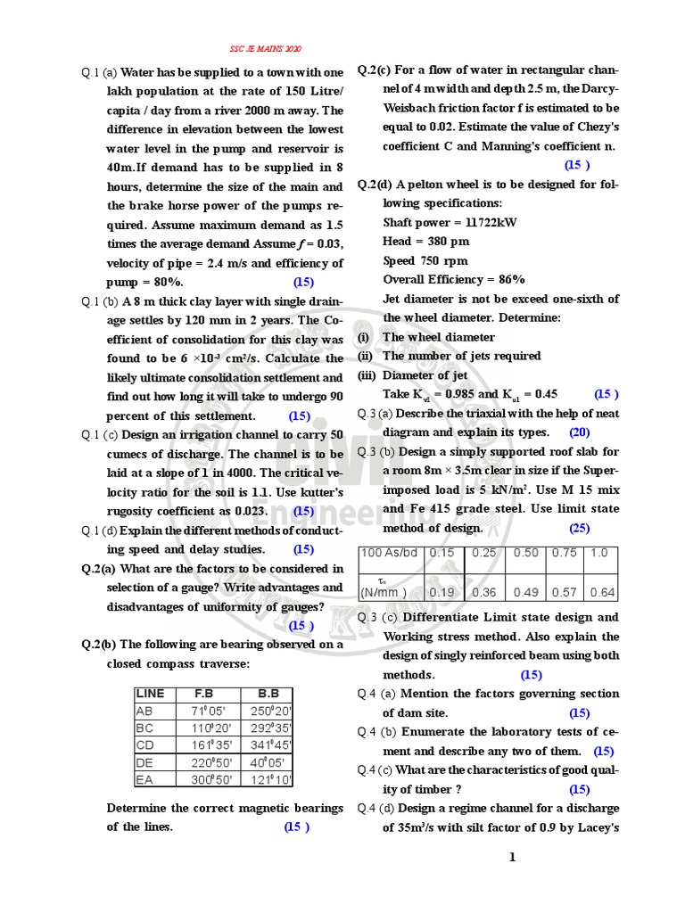 SSC JE Mains 2020 Exam Questions | PDF | Science & Mathematics ...