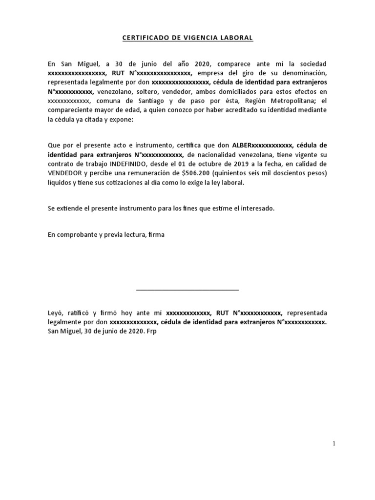 Certificado de Vigencia Laboral | PDF