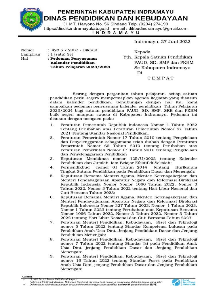 2937 - Pedoman Penyusunan Kalender Pendidikan Tahun Pelajaran 2023-2024 ...