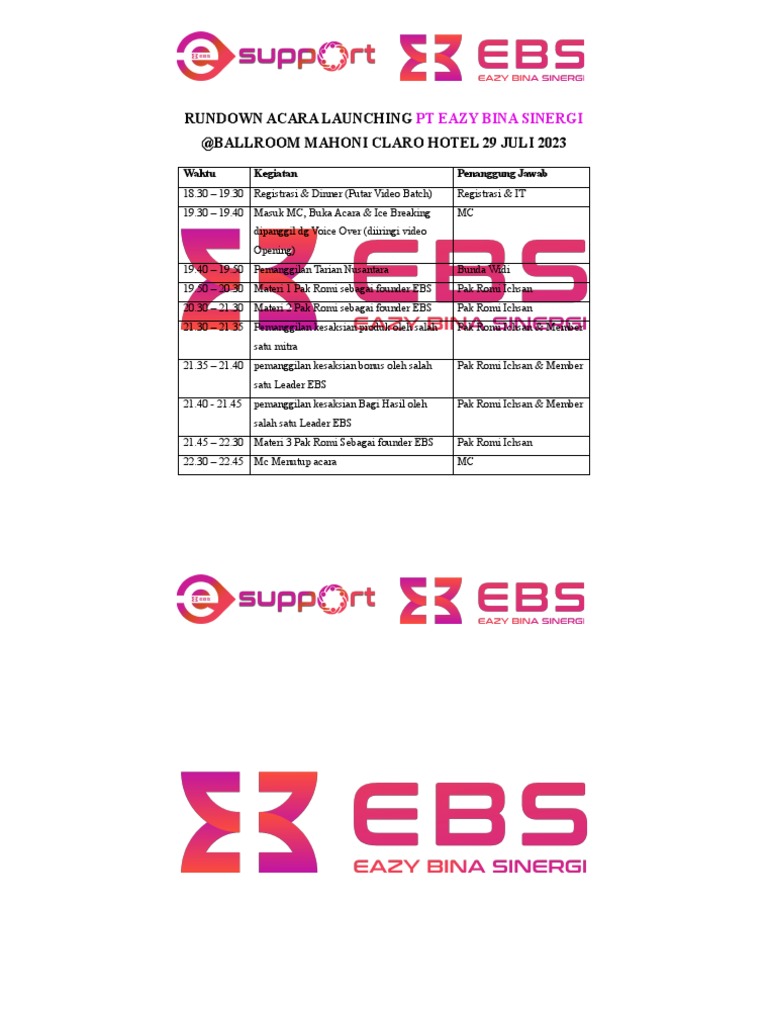 Rundown Acara Launching PT Eazy Bina Sinergi | PDF