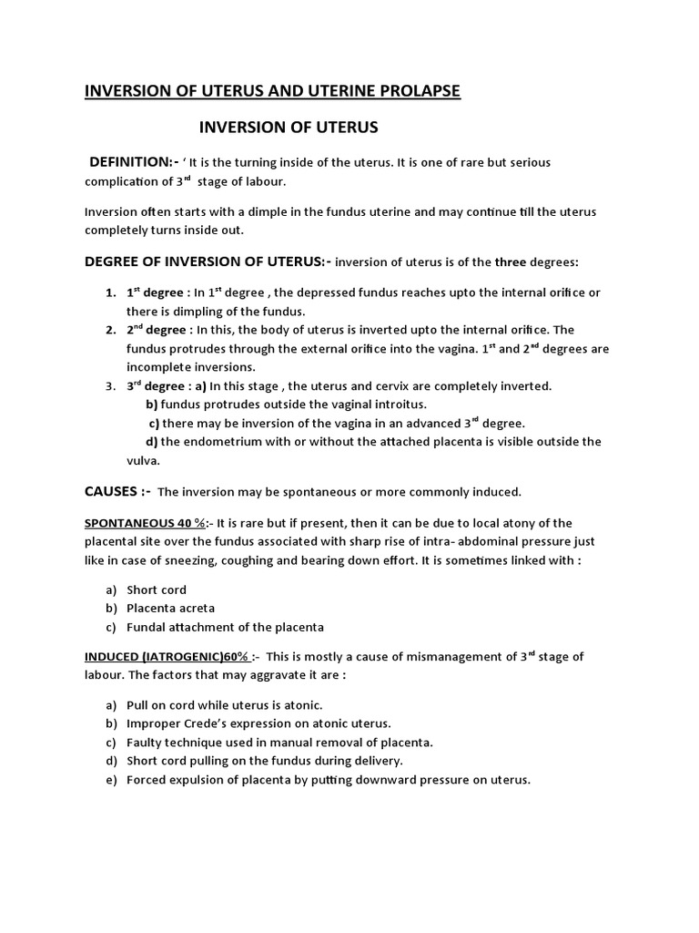 Inversion of Uterus and Uterine Prolapse | PDF