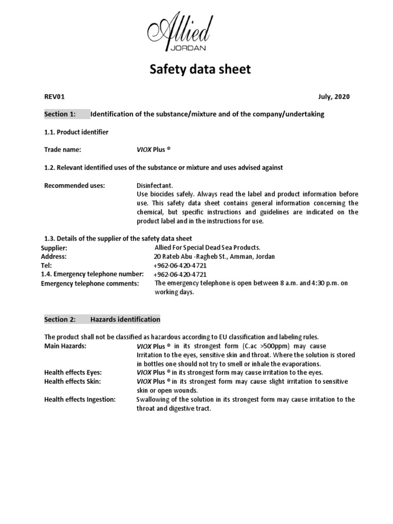 Viox 60 SDS | PDF | Personal Protective Equipment | Toxicity